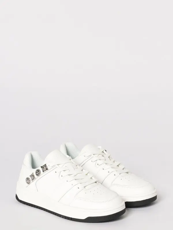 Just Cavalli Leather Sneakers With Stud Embellishments And Perforated Round Toe
