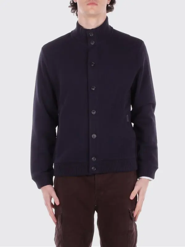 FAY Button-up Ribbed Collar Sweater - Blue