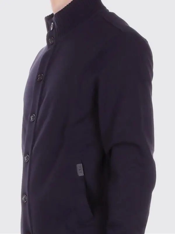 FAY Button-up Ribbed Collar Sweater - Blue