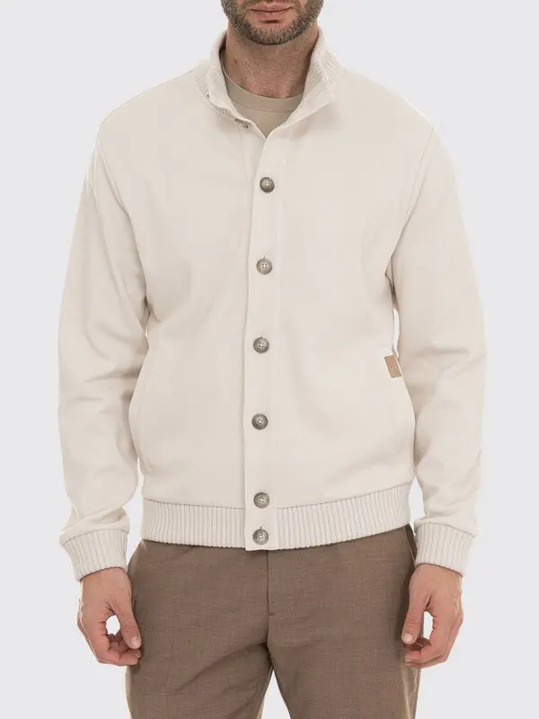 FAY Cotton Blend Turtleneck Cardigan - White