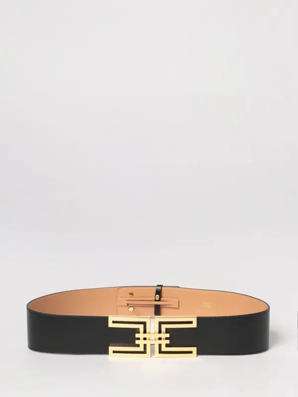 Elisabetta Franchi Wide Belt With Gold Tone Logo Buckle - Black