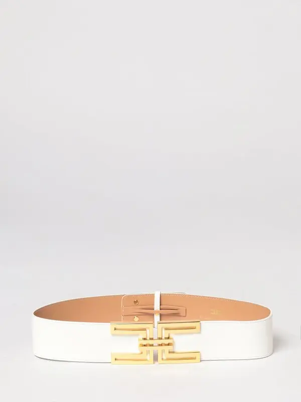 Elisabetta Franchi Wide Belt With Gold Tone Logo Buckle - Ivory