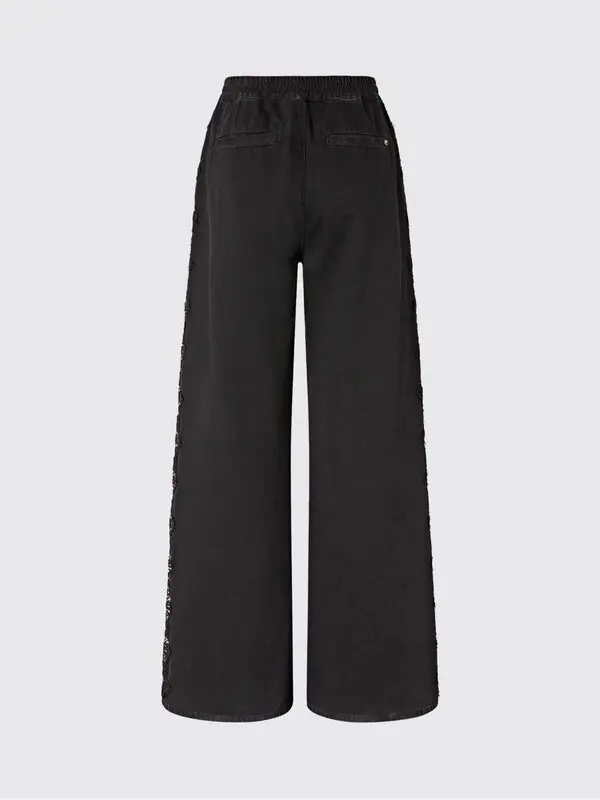 Pinko Wide Leg Cotton Trousers With Lace Detail