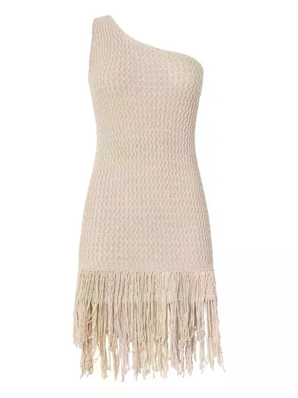 Pinko One-shoulder Fringed-hem Mini Dress - Neutrals