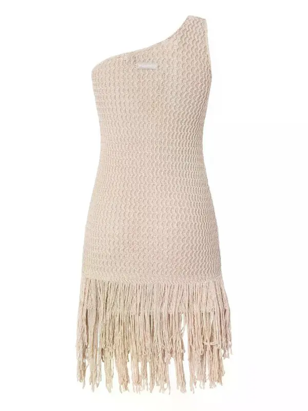 Pinko One-shoulder Fringed-hem Mini Dress