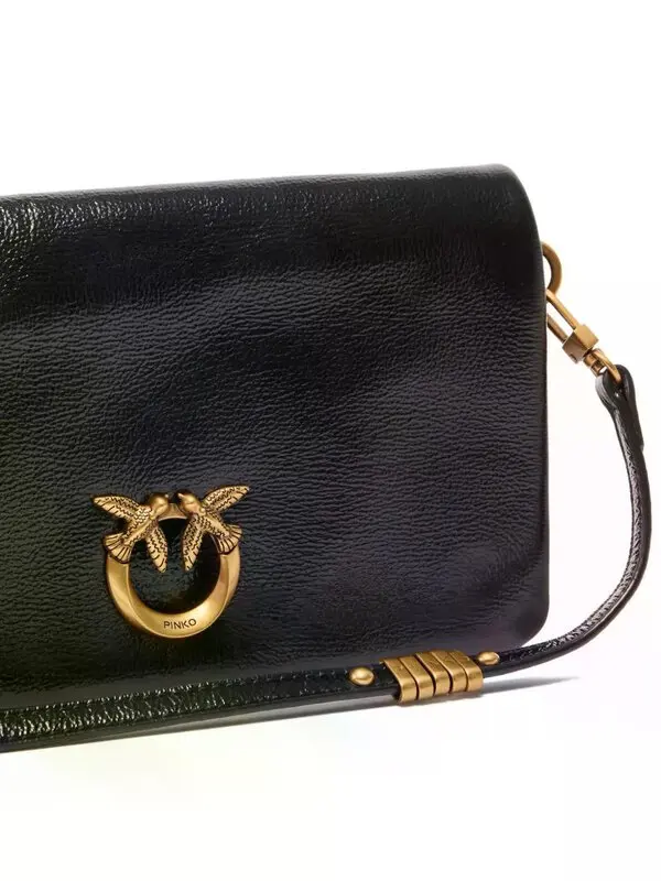 Pinko Mini Love Bag Click Crossbody Clutch In Shiny Leather With Diamond Cut Logo