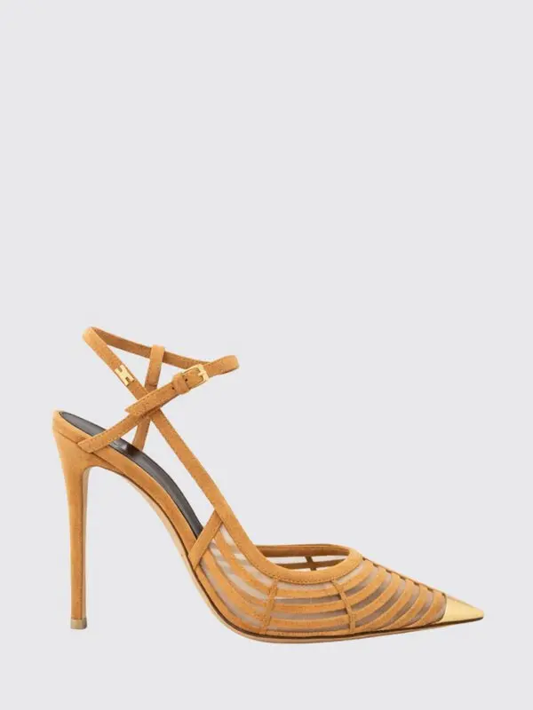 Elisabetta Franchi Suede Pumps With Stiletto Heel And Ankle Strap - Beige
