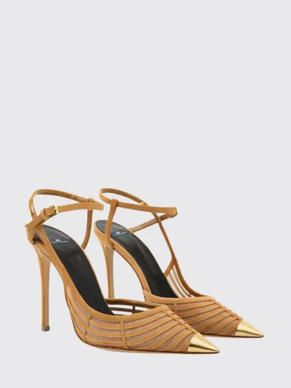 Elisabetta Franchi Suede Pumps With Stiletto Heel And Ankle Strap - Beige