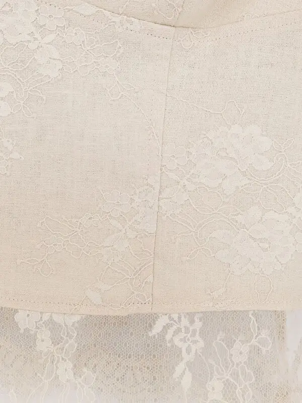 Pinko Lace Trimmed V-neck Top - Beige