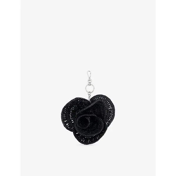 The Kooples Flower Raffia Bag Charm - Black