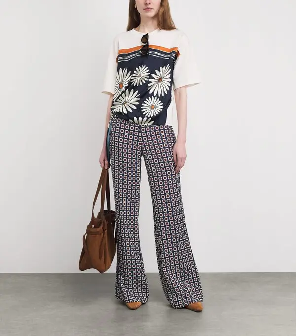 Sandro Floral Printed Flared Trousers - Blue