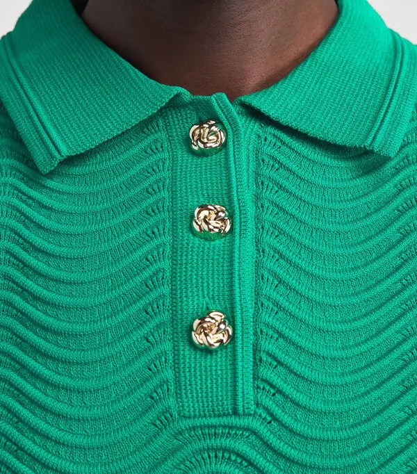 Sandro Scalloped Polo Sweater - Green