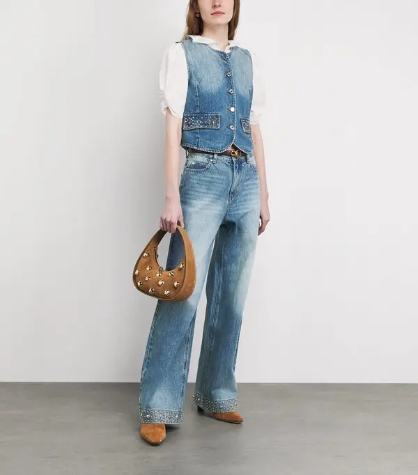 Sandro Embellished Denim Waistcoat - Blue
