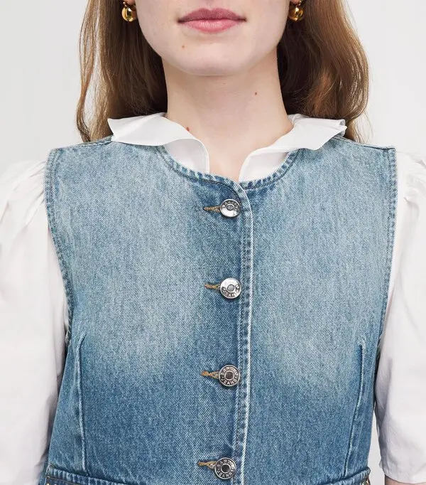 Sandro Embellished Denim Waistcoat - Blue