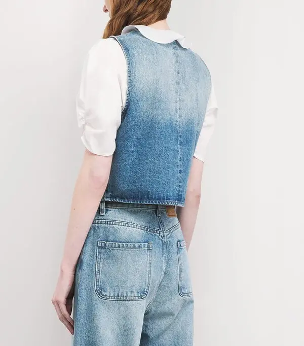 Sandro Embellished Denim Waistcoat - Blue