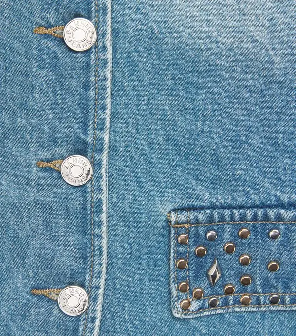 Sandro Embellished Denim Waistcoat - Blue