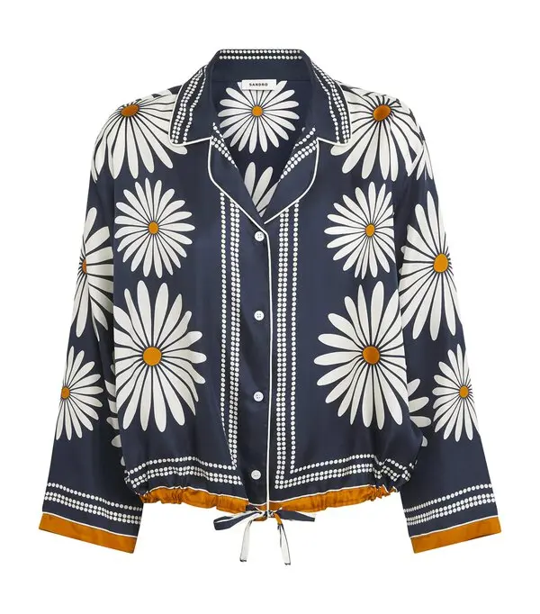 Sandro Floral Print Silk Shirt - Blue
