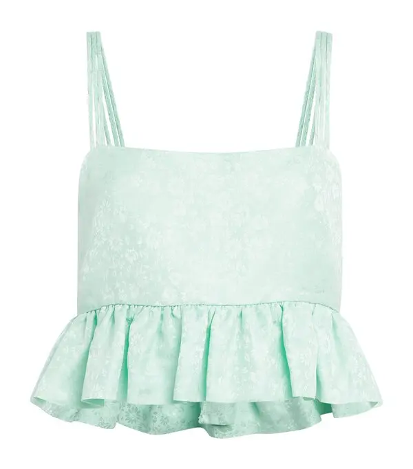 Sandro Floral Jacquard Crop Top - Green