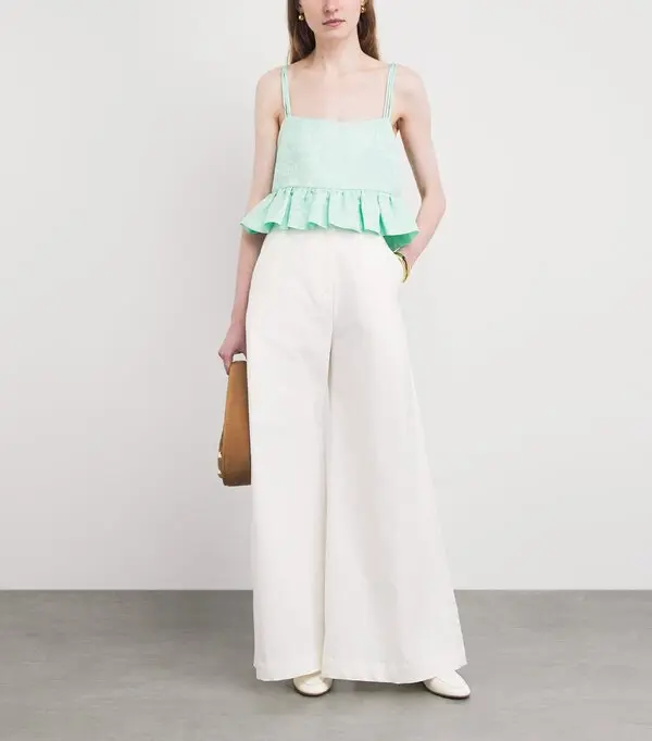 Sandro Floral Jacquard Crop Top - Green