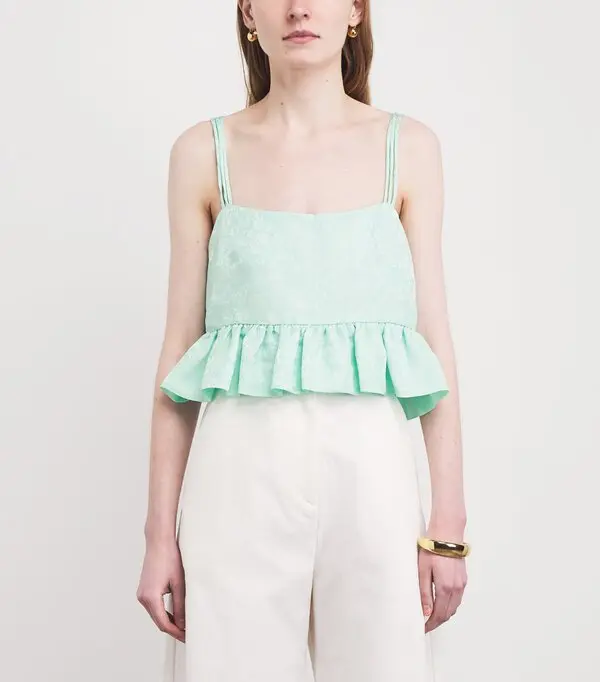 Sandro Floral Jacquard Crop Top - Green