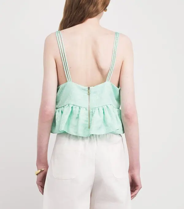 Sandro Floral Jacquard Crop Top - Green