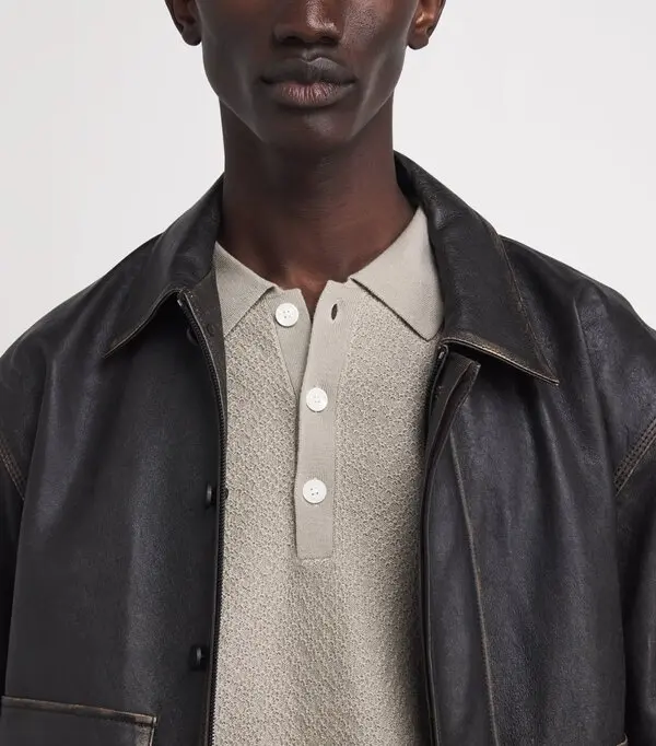 FRAME Wool Textured Polo Sweater