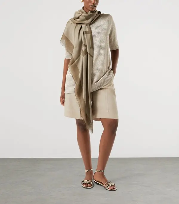 Marina Rinaldi Wool-cashmere-blend Monogram Scarf