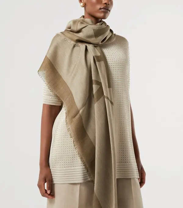 Marina Rinaldi Wool-cashmere-blend Monogram Scarf