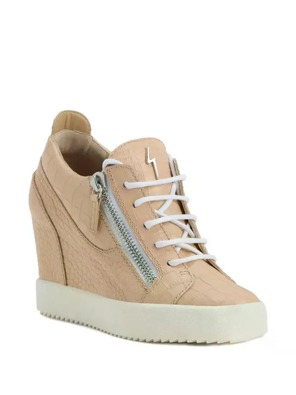 GIUSEPPE ZANOTTI Addy Crocodile-effect Wedge Sneakers - Neutrals