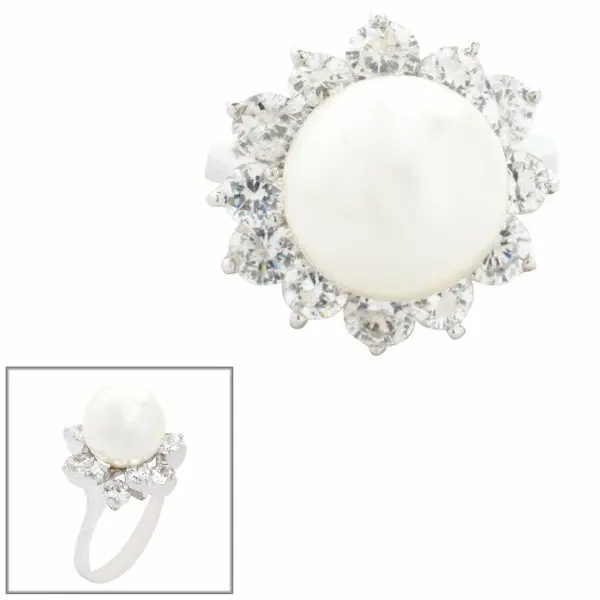 FANTASIA BY DESERIO Pearl And Cubic Zirconia Ring - Yellow Gold