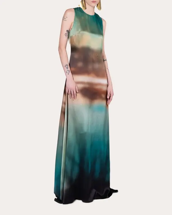 ROKSANDA Sylas Abstract Satin Twist-back Gown - Blue