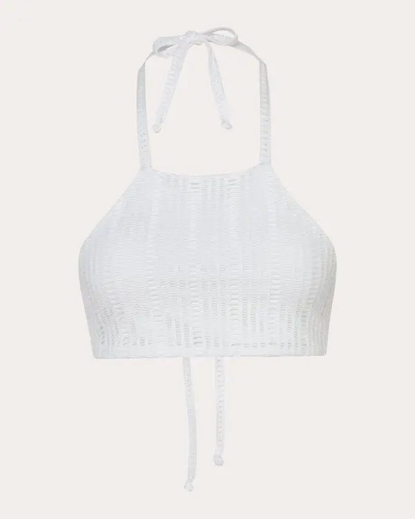 VERDELIMON Paradis Geometric Mesh Halterneck Bikini Top - White