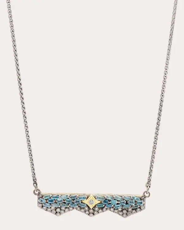 Armenta Aquamarine & Diamond Crivelli Bar Necklace - Blue