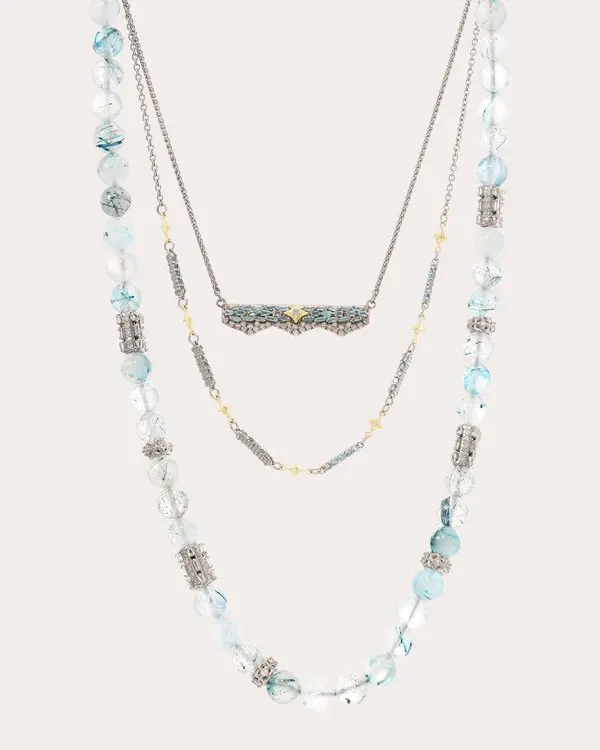 Armenta Aquamarine & Diamond Crivelli Bar Necklace - Blue