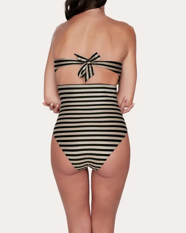 GIRLSMUSTHAVE Sasha Stripe Ruffle Halter Bikini Top