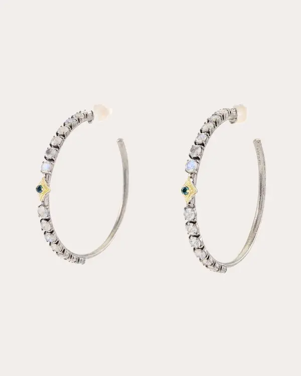 Armenta Moonstone & Spinel Hoop Earrings - Rainbow Moonstone