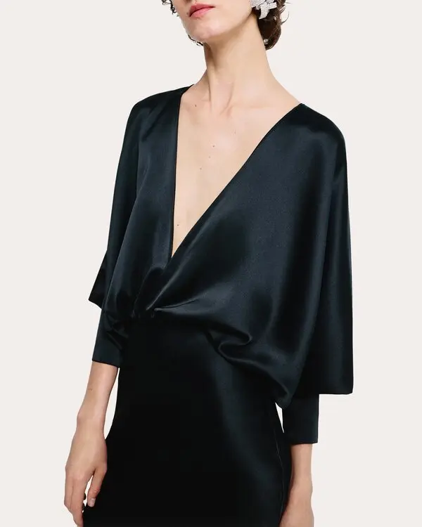 SEV Satin Draped V-neck Gown