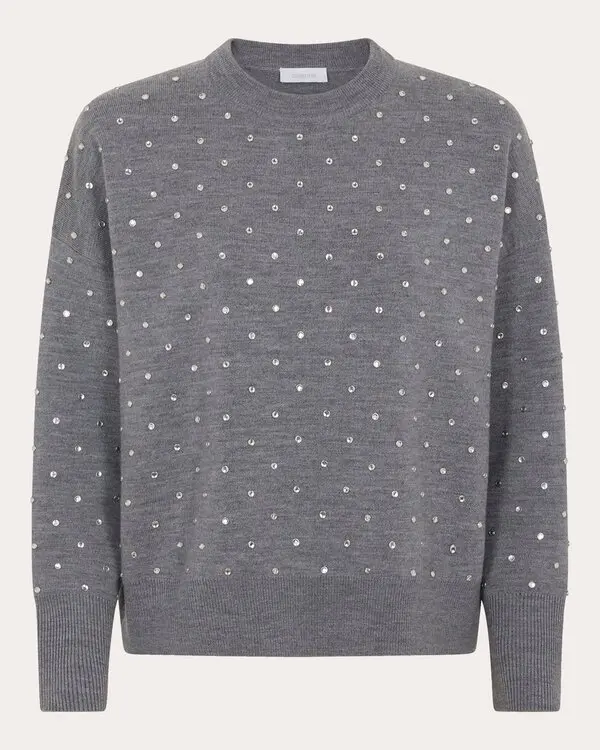 Rabanne Crystal Embellished Merino Wool Crewneck Sweater - Grey