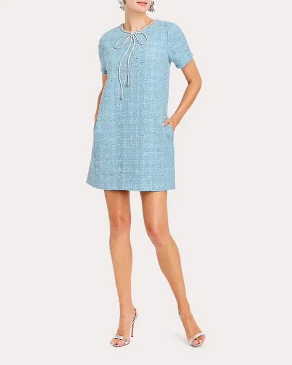 Mestiza New York Ainslee Embellished Metallic Tweed Mini Dress - Blue