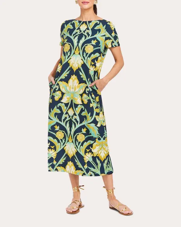 Mestiza New York Adria Reversible Floral Crepe Column Midi Dress - Navy Garden