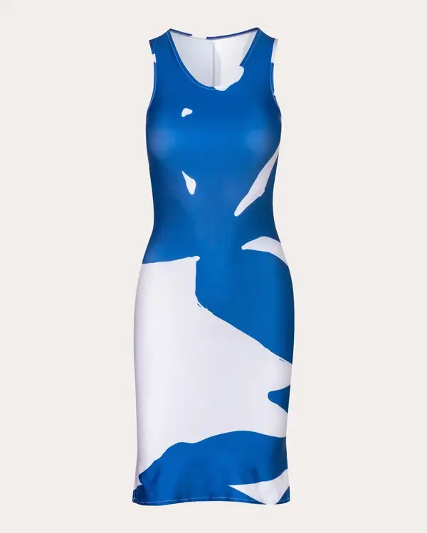 VERDELIMON Mini Palms Sleeveless Bodycon Mini Dress - Blue