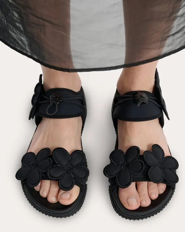 Cecilie Bahnsen Cilla Floral Appliqué Neoprene Sandal - Black