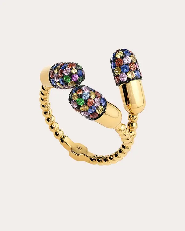 ELIOR Rainbow Sapphire And Diamond Triple Pill Ring - Multicolor