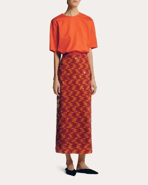 SEV Sequin Paillette Embellished Midi Skirt