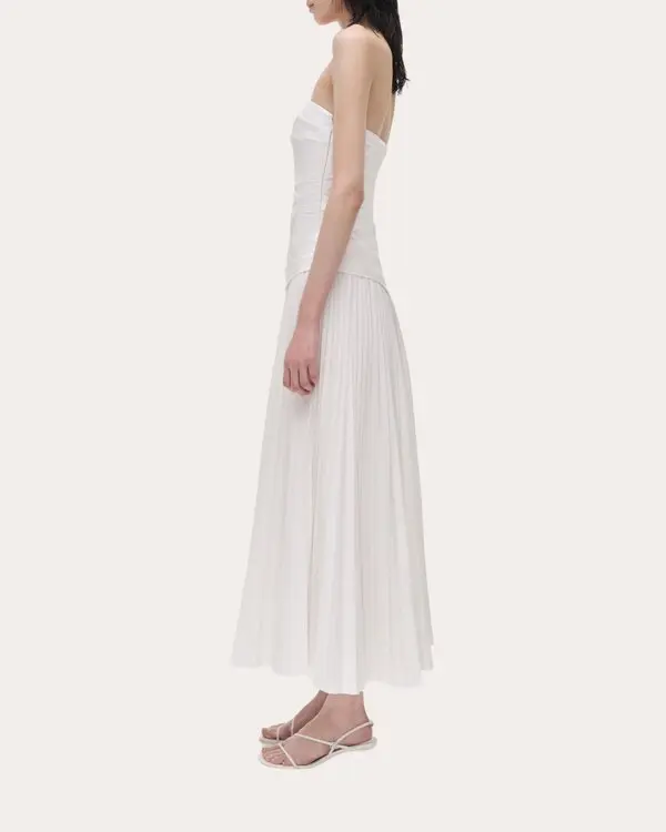 Simkhai Arie Pleated Poplin Strapless Bustier Midi Dress - White