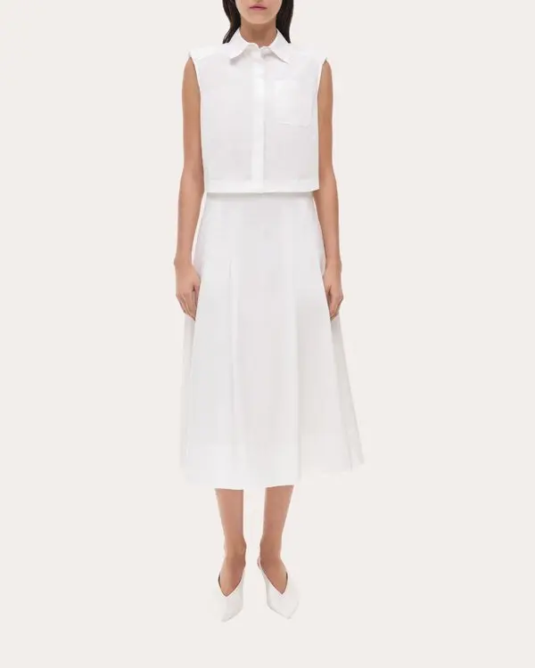 Simkhai Winslow Poplin Cropped Sleeveless Shirt - White