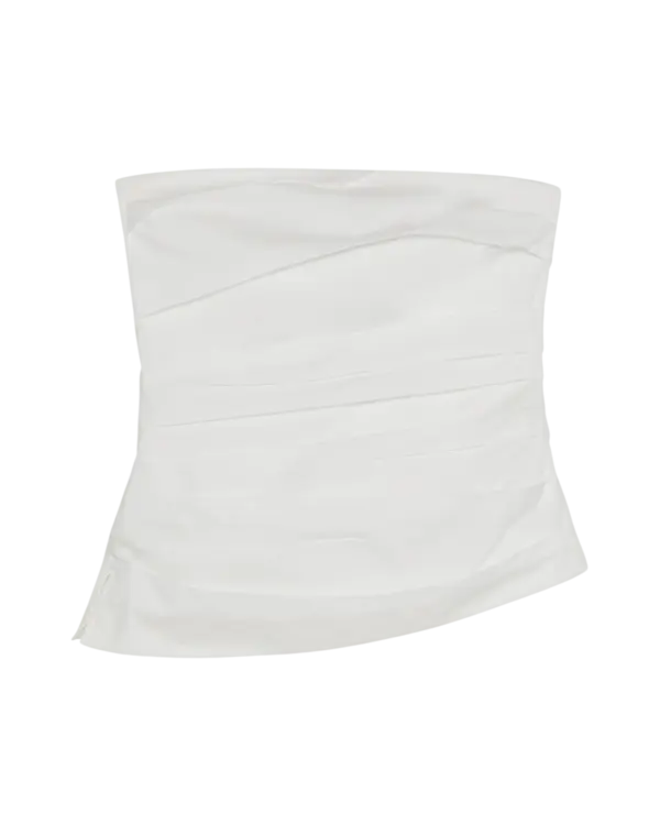 Simkhai Emerson Poplin Ruched Bustier Top - White