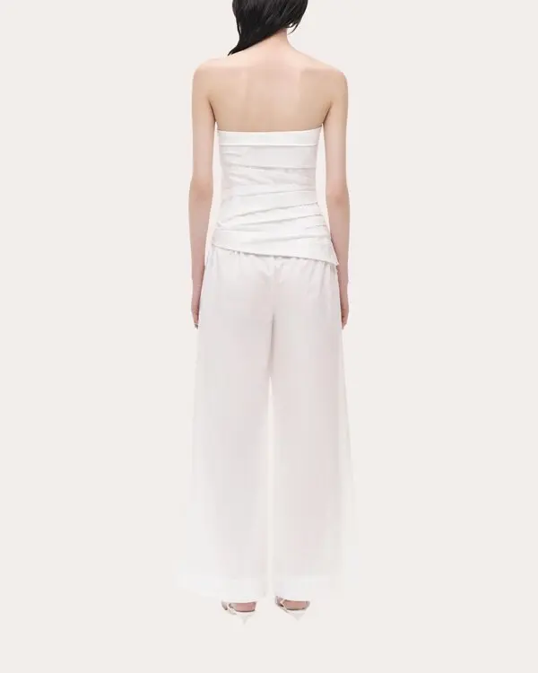 Simkhai Emerson Poplin Ruched Bustier Top - White