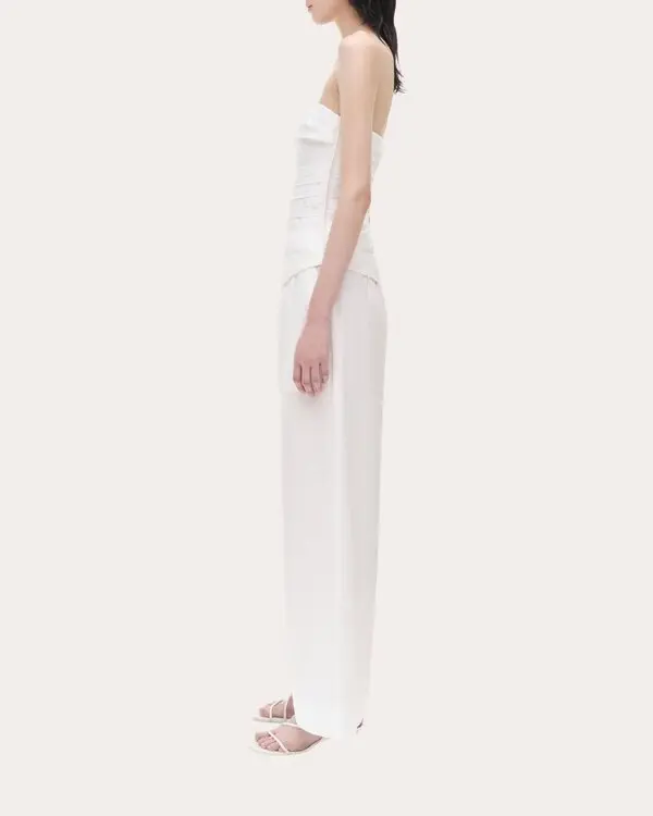 Simkhai Emerson Poplin Ruched Bustier Top - White