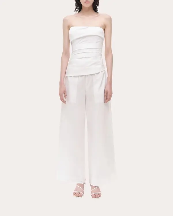 Simkhai Emerson Poplin Ruched Bustier Top - White